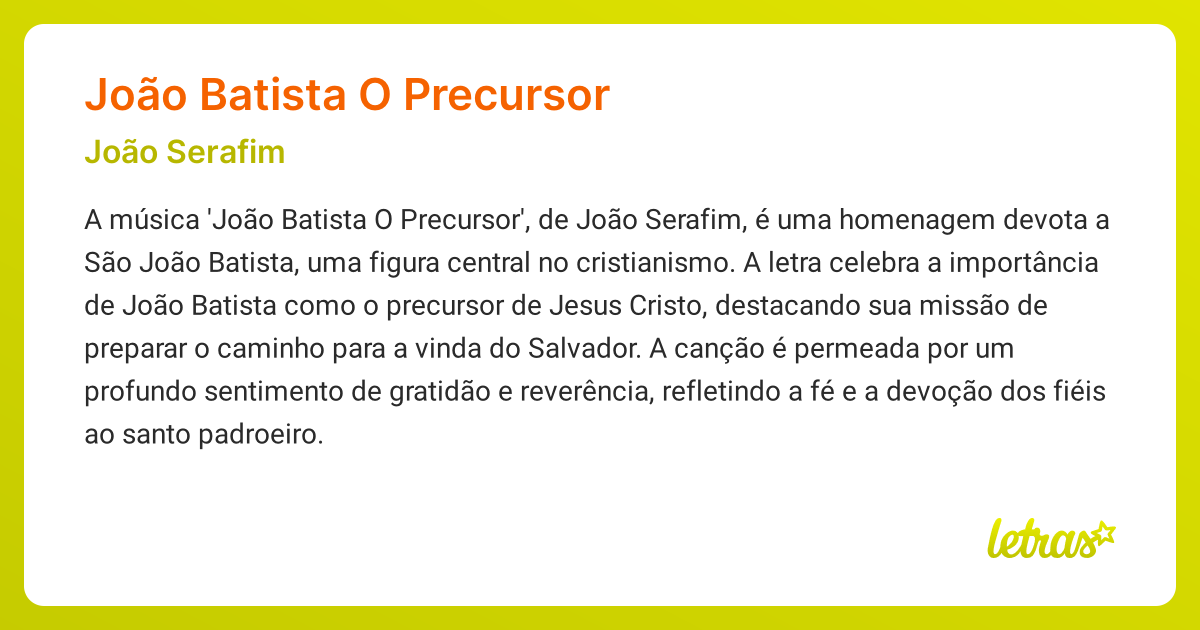 Significado da música JOÃO BATISTA O PRECURSOR (João Serafim) - LETRAS ...