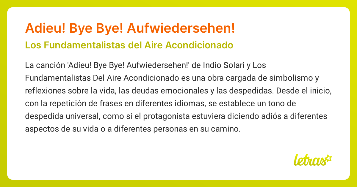 Significado de la canción Adieu! Bye Bye! Aufwiedersehen! (Los ...