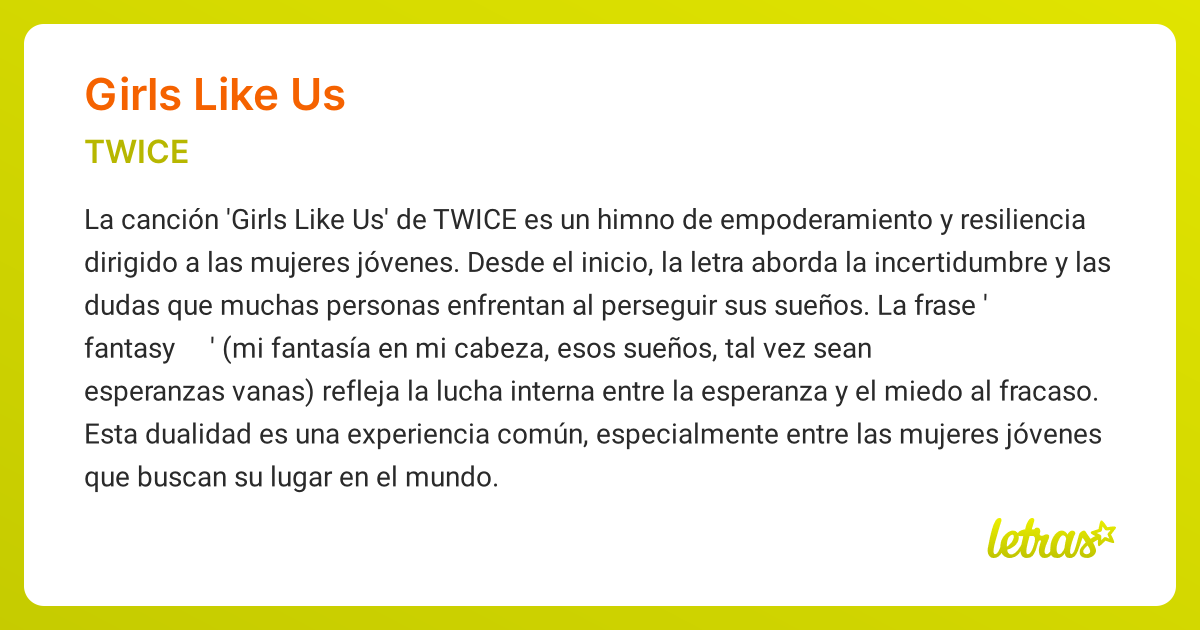Significado de la canción GIRLS LIKE US (TWICE) - LETRAS.COM