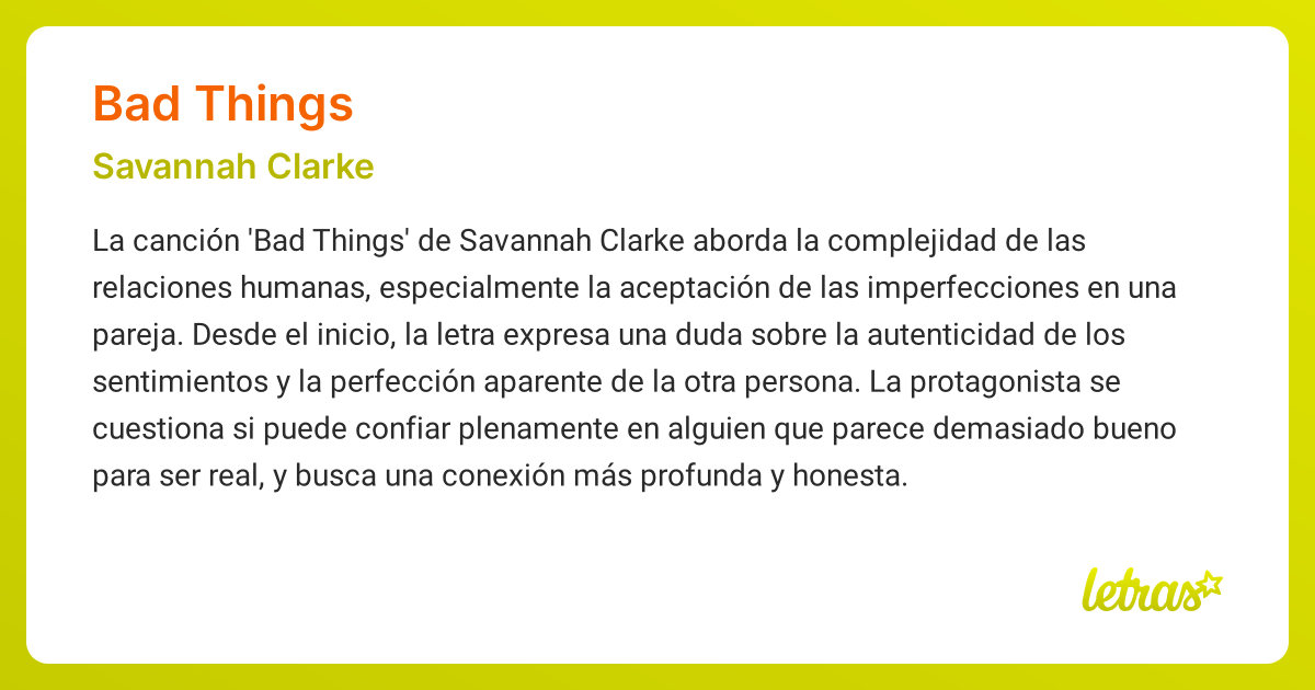 Significado de la canción BAD THINGS (Savannah Clarke) - LETRAS.COM