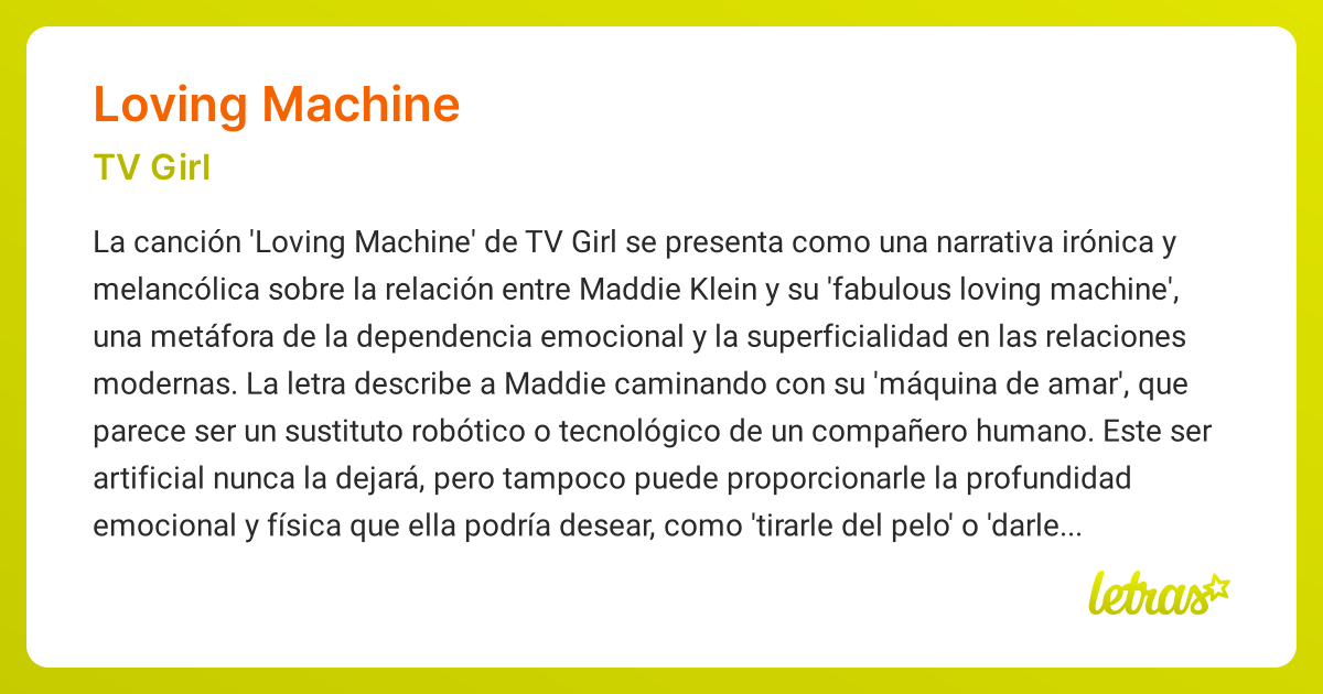 Significado de la canción LOVING MACHINE (TV Girl) - LETRAS.COM