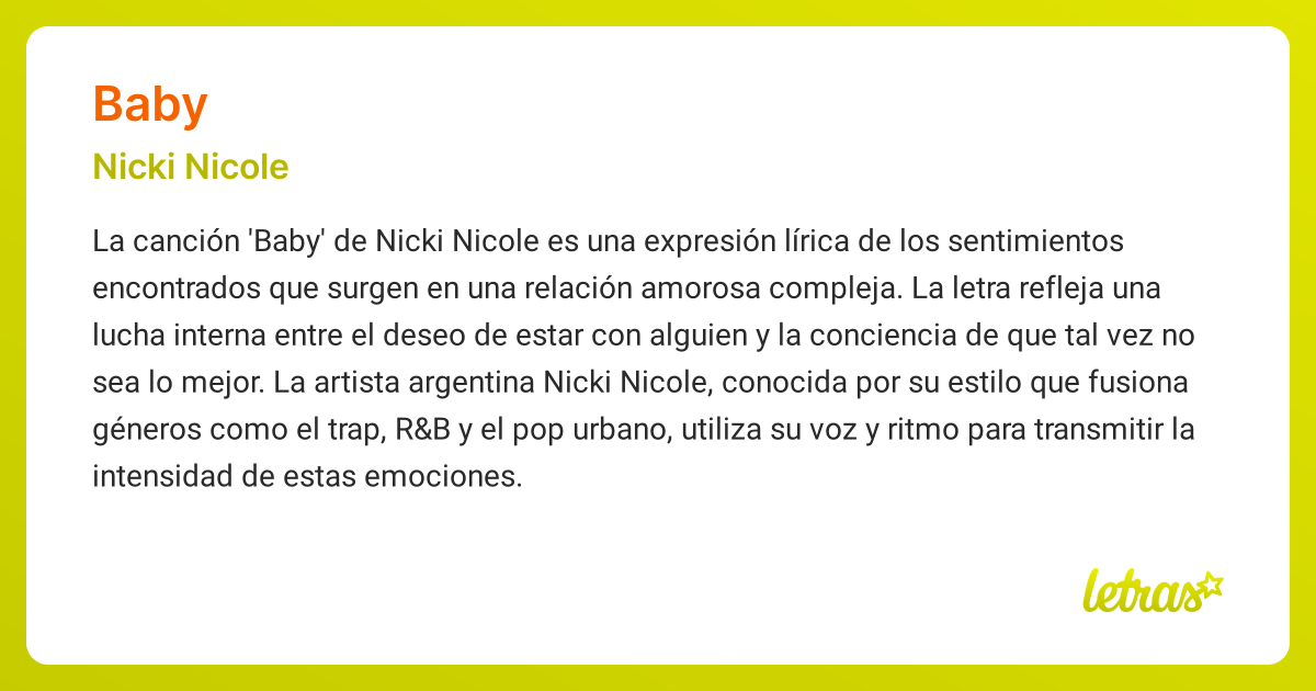Significado de la canción BABY (Nicki Nicole) - LETRAS.COM