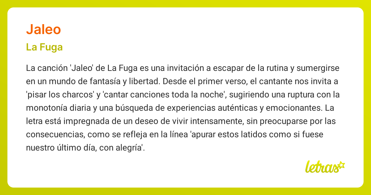 Significado de la canción JALEO (La Fuga) - LETRAS.COM
