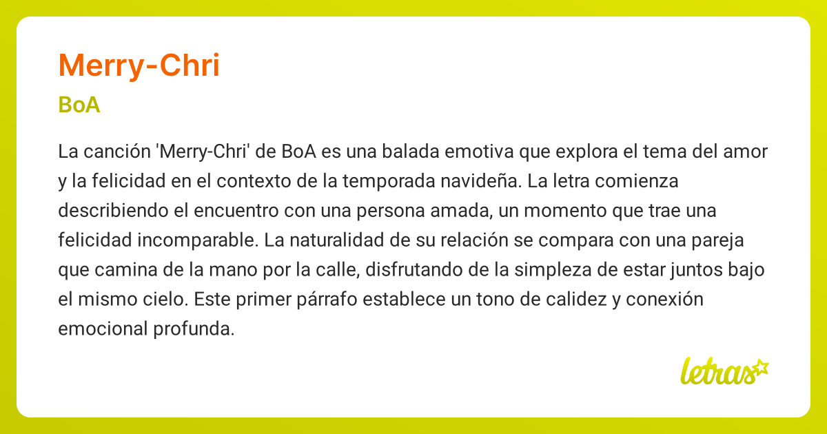 Significado de la canción MERRY-CHRI (BoA) - LETRAS.COM