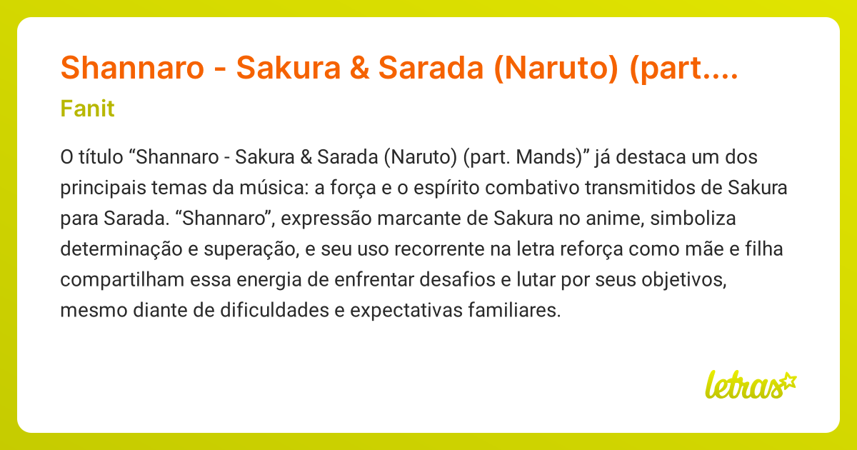 Significado da música Shannaro - Sakura & Sarada (Naruto) (part. Mands ...