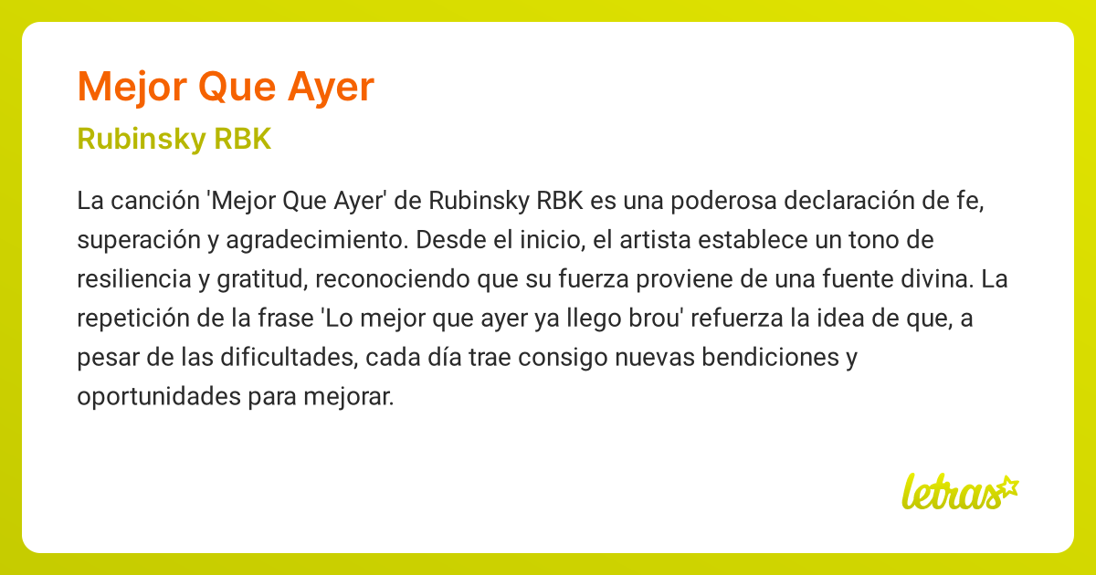 Significado de la canción MEJOR QUE AYER (Rubinsky RBK) - LETRAS.COM