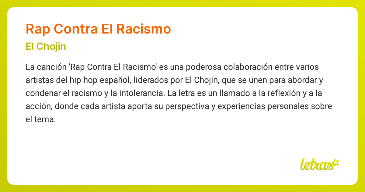 Significado de la canción RAP CONTRA EL RACISMO (El Chojin) - LETRAS.COM