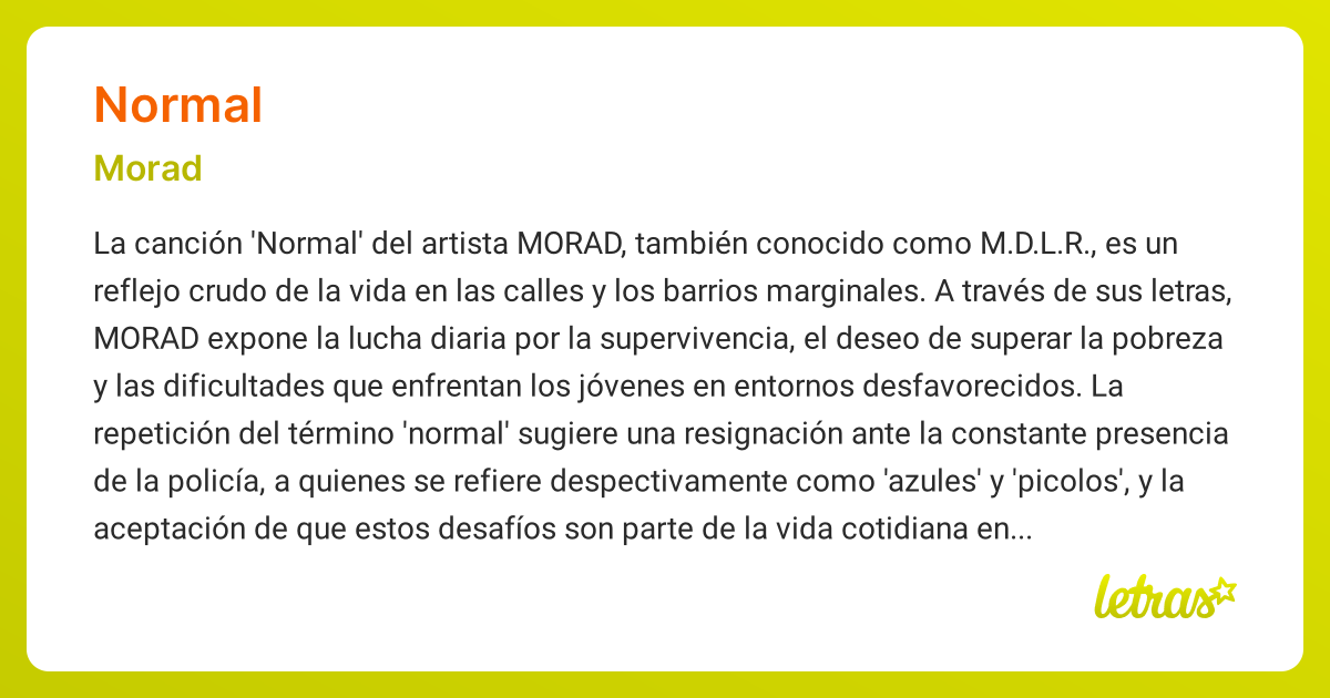 Significado de la canción NORMAL (Morad) - LETRAS.COM