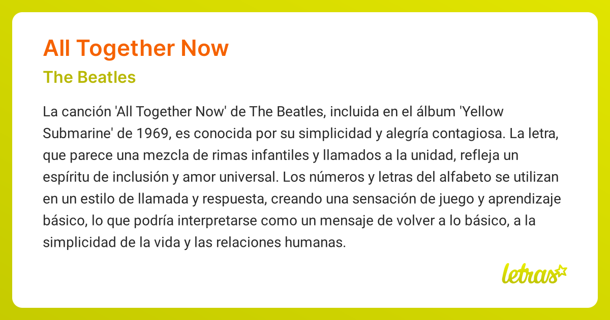 Significado de la canción ALL TOGETHER NOW (The Beatles) - LETRAS.COM