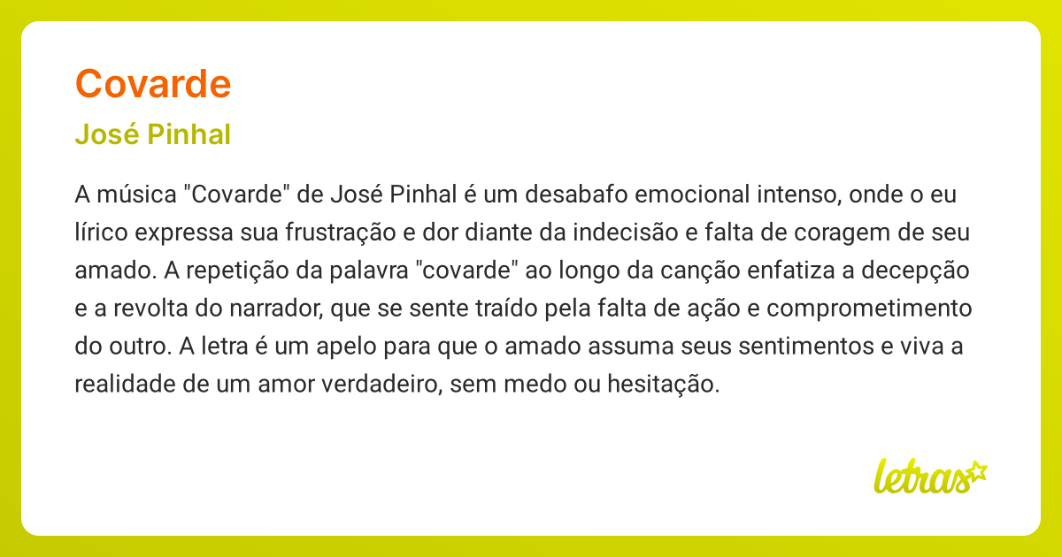 Significado da música COVARDE (José Pinhal) - LETRAS.MUS.BR