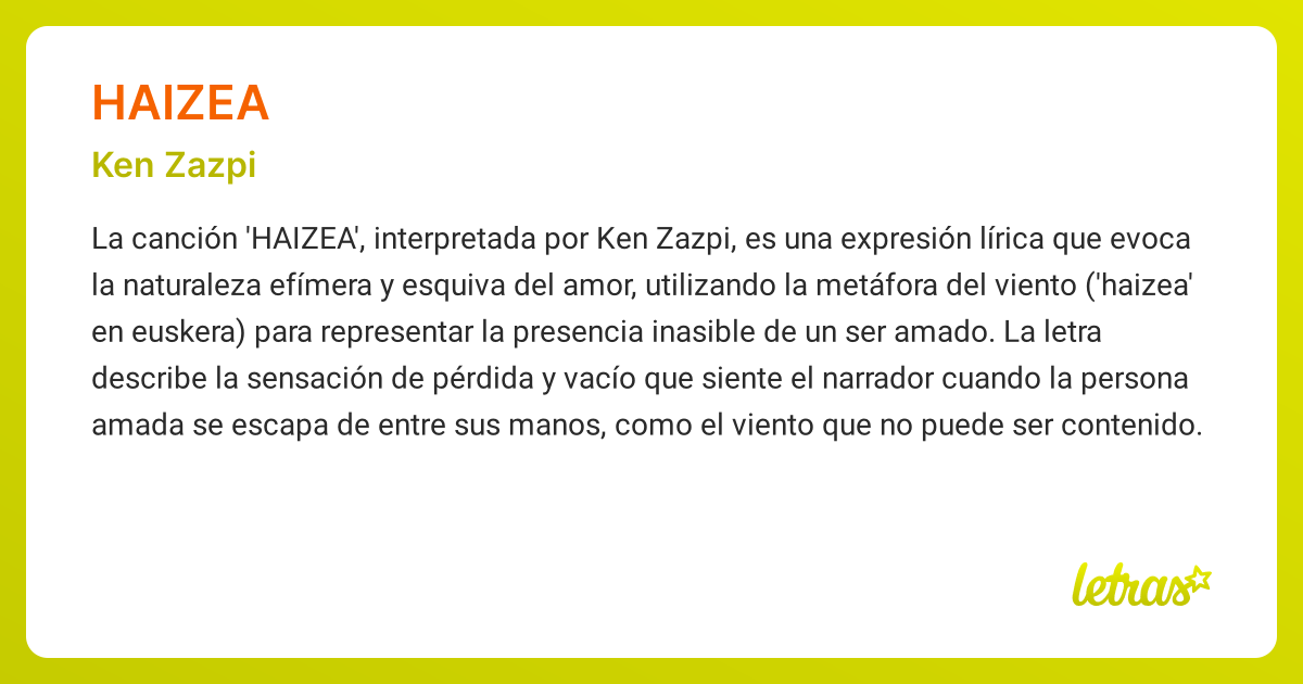 Significado de la canción HAIZEA (Ken Zazpi) - LETRAS.COM