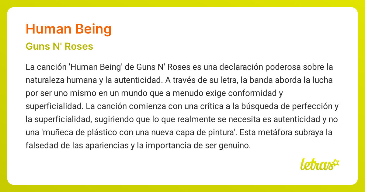 Significado de la canción HUMAN BEING (Guns N' Roses) - LETRAS.COM