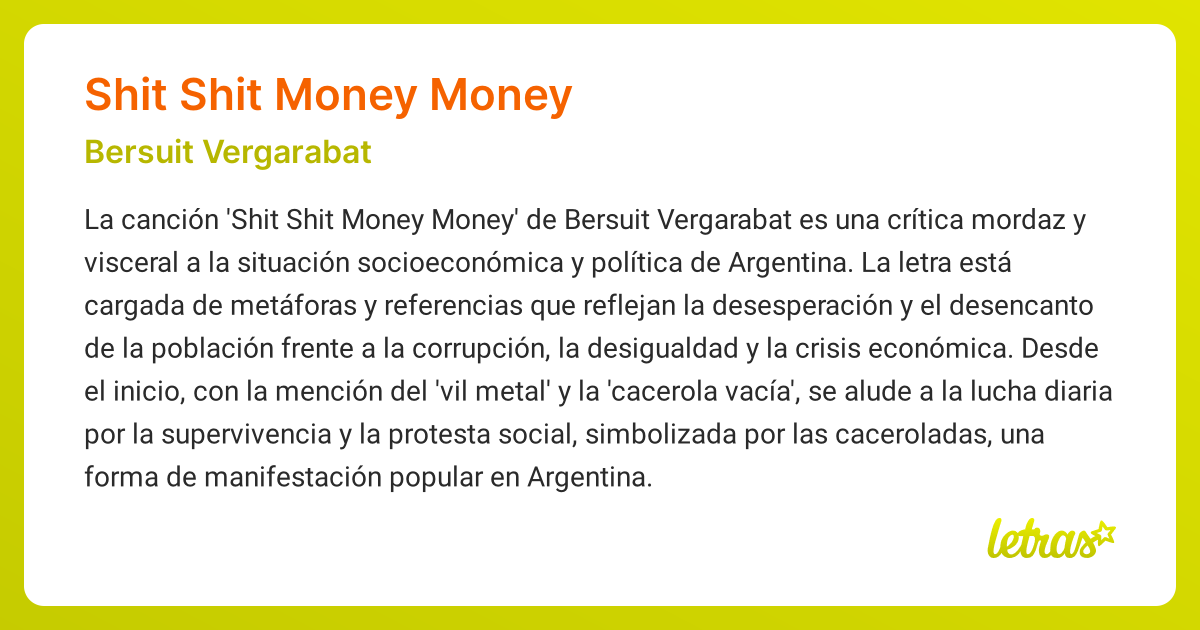 Significado de la canción SHIT SHIT MONEY MONEY (Bersuit Vergarabat ...