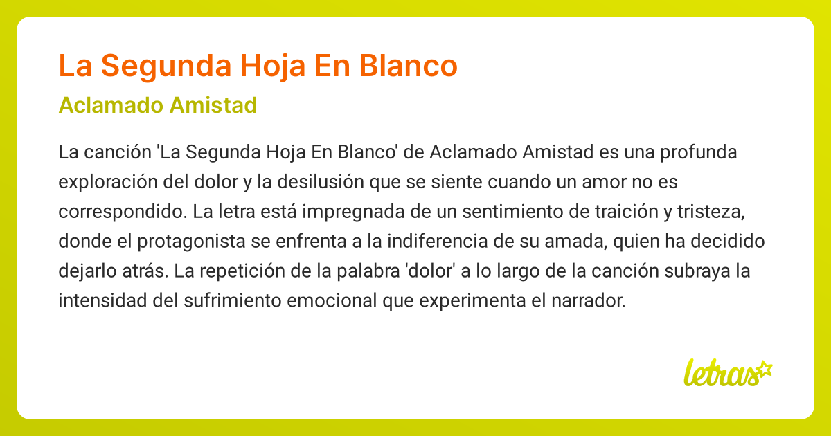 Significado de la canción LA SEGUNDA HOJA EN BLANCO (Aclamado Amistad ...