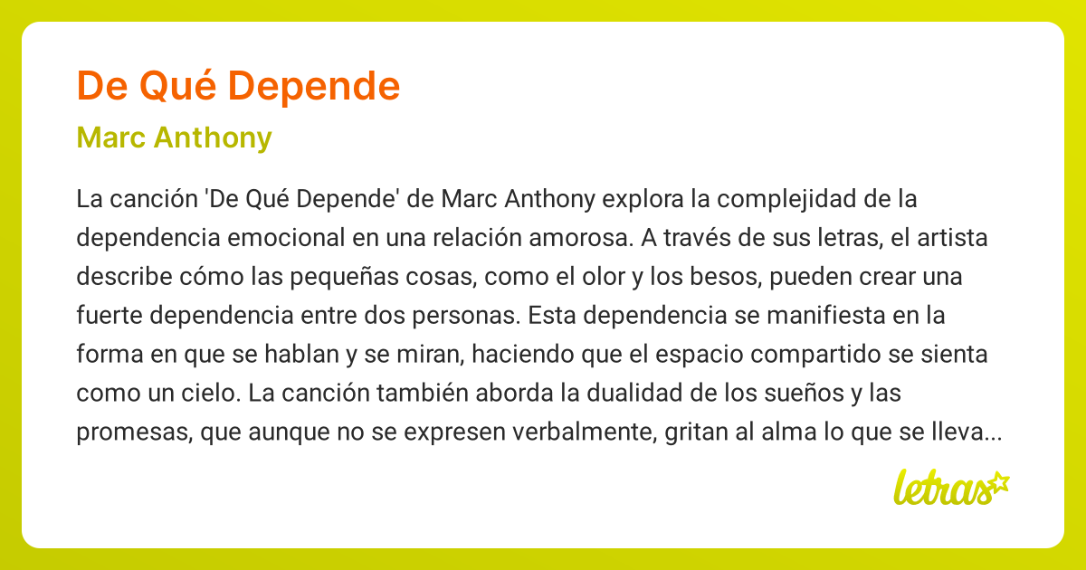 Significado de la canción DE QUÉ DEPENDE (Marc Anthony) - LETRAS.COM