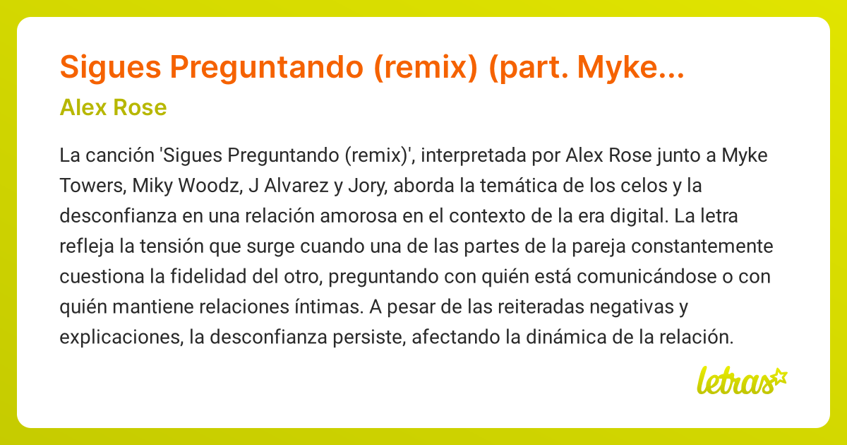 Significado de la canción Sigues Preguntando (remix) (part. Myke Towers ...