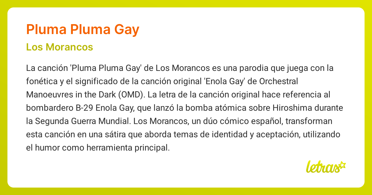 Significado de la canción PLUMA PLUMA GAY (Los Morancos) - LETRAS.COM