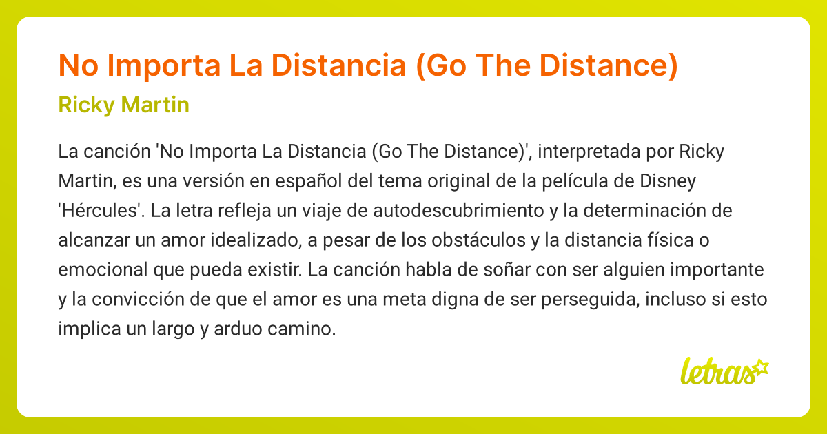 Significado de la canción No Importa La Distancia (Go The Distance ...