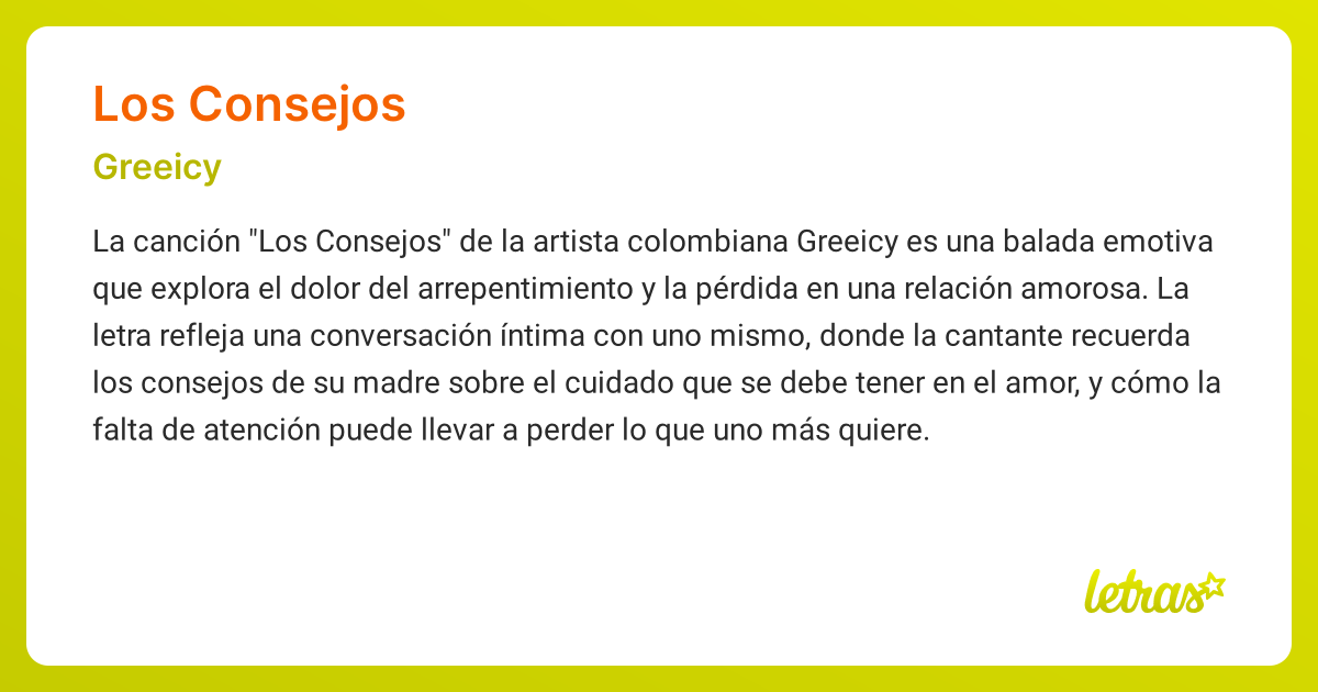 Significado de la canción LOS CONSEJOS (Greeicy) - LETRAS.COM