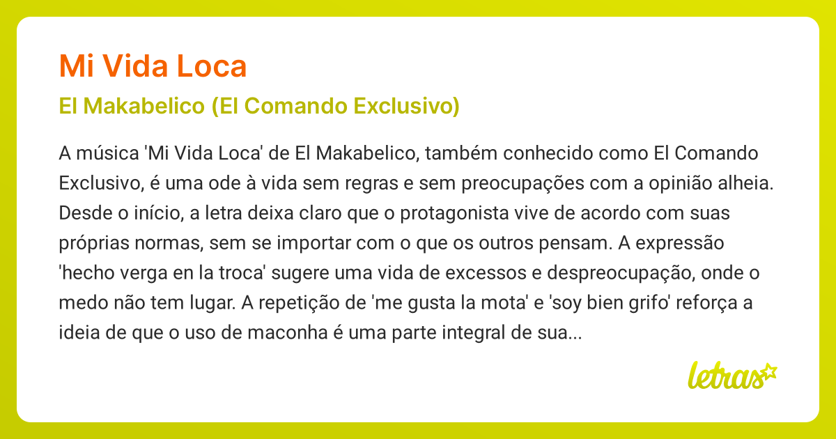 Significado da música MI VIDA LOCA (El Makabelico (El Comando Exclusivo ...