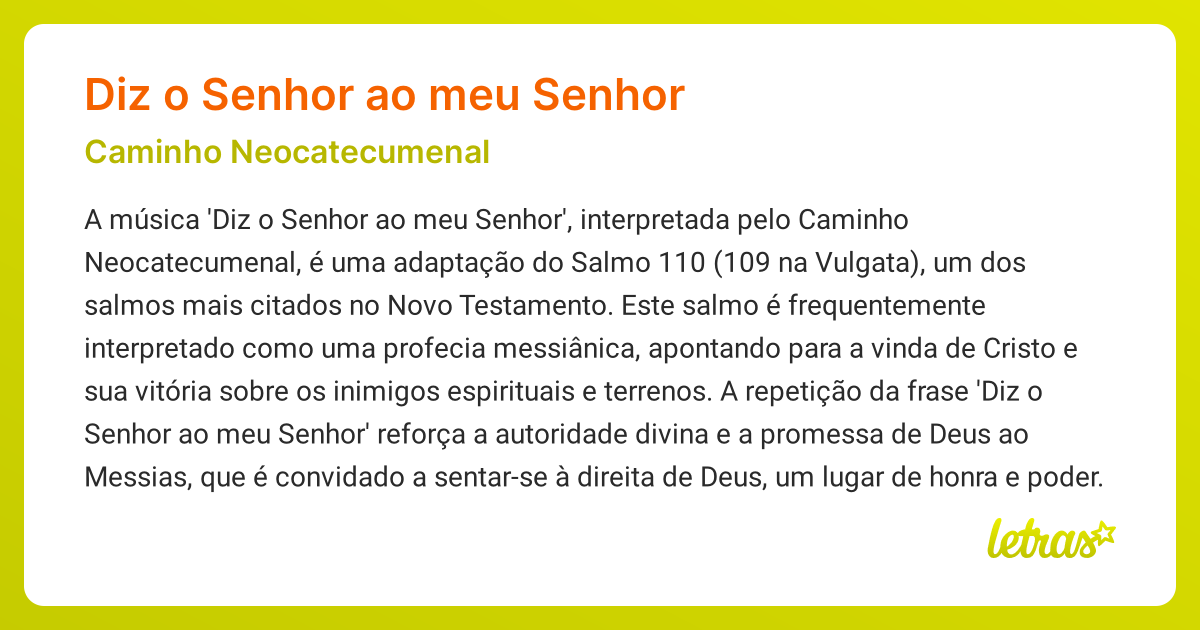 Significado da música DIZ O SENHOR AO MEU SENHOR (Caminho ...