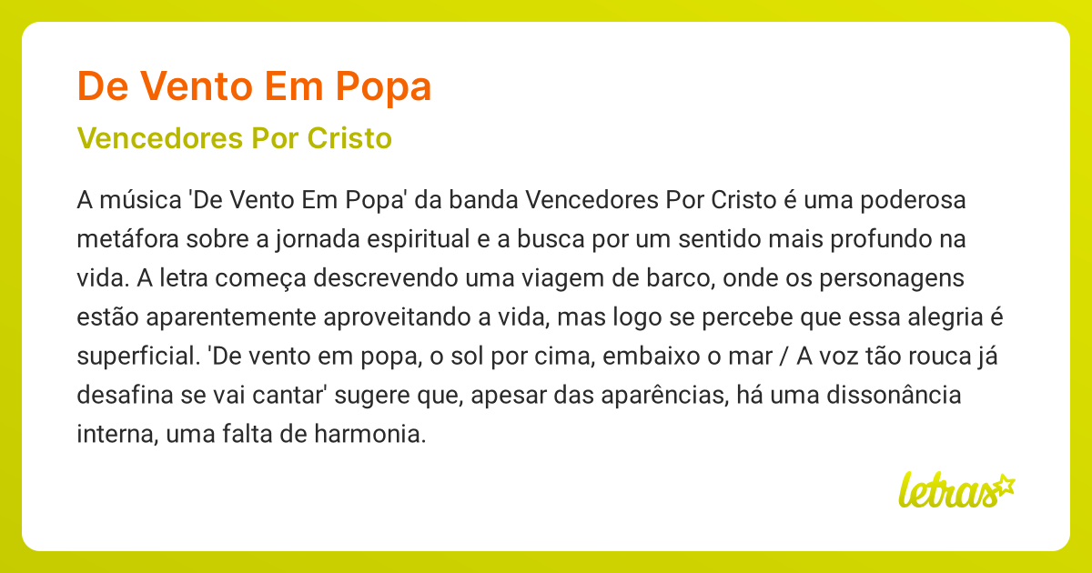 Significado da música DE VENTO EM POPA (Vencedores Por Cristo) - LETRAS ...