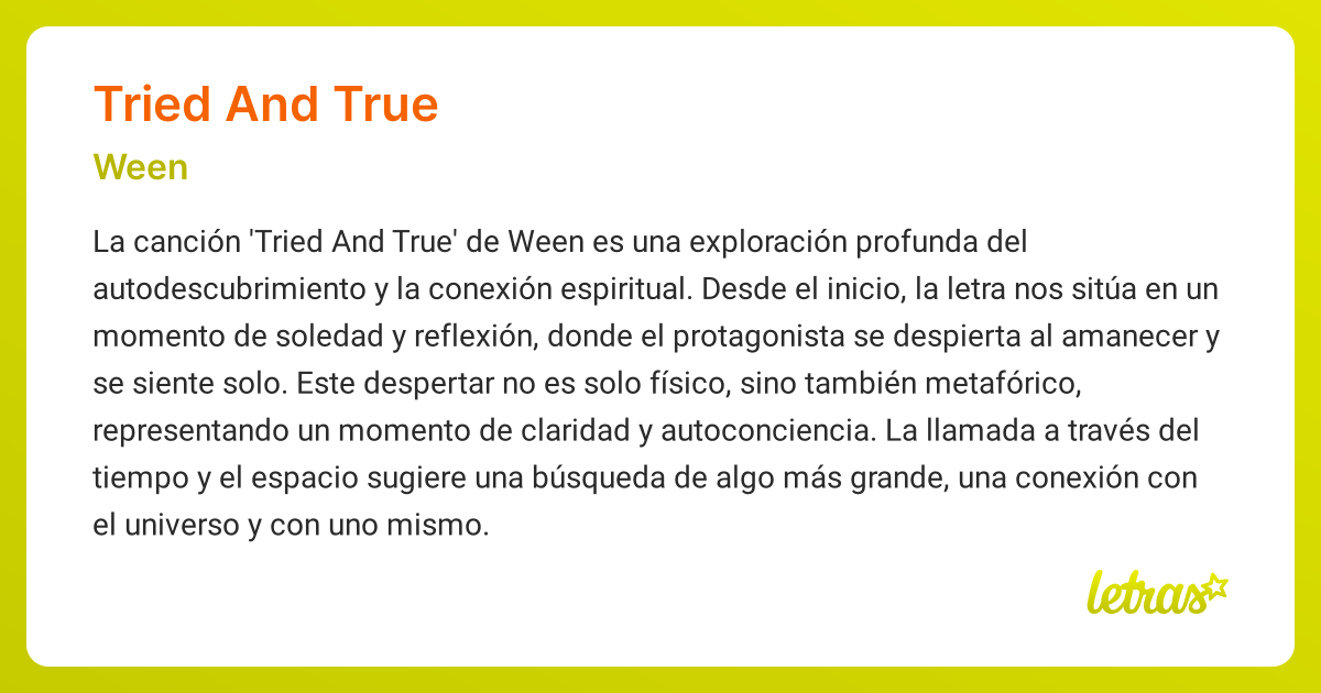 Significado de la canción TRIED AND TRUE (Ween) - LETRAS.COM