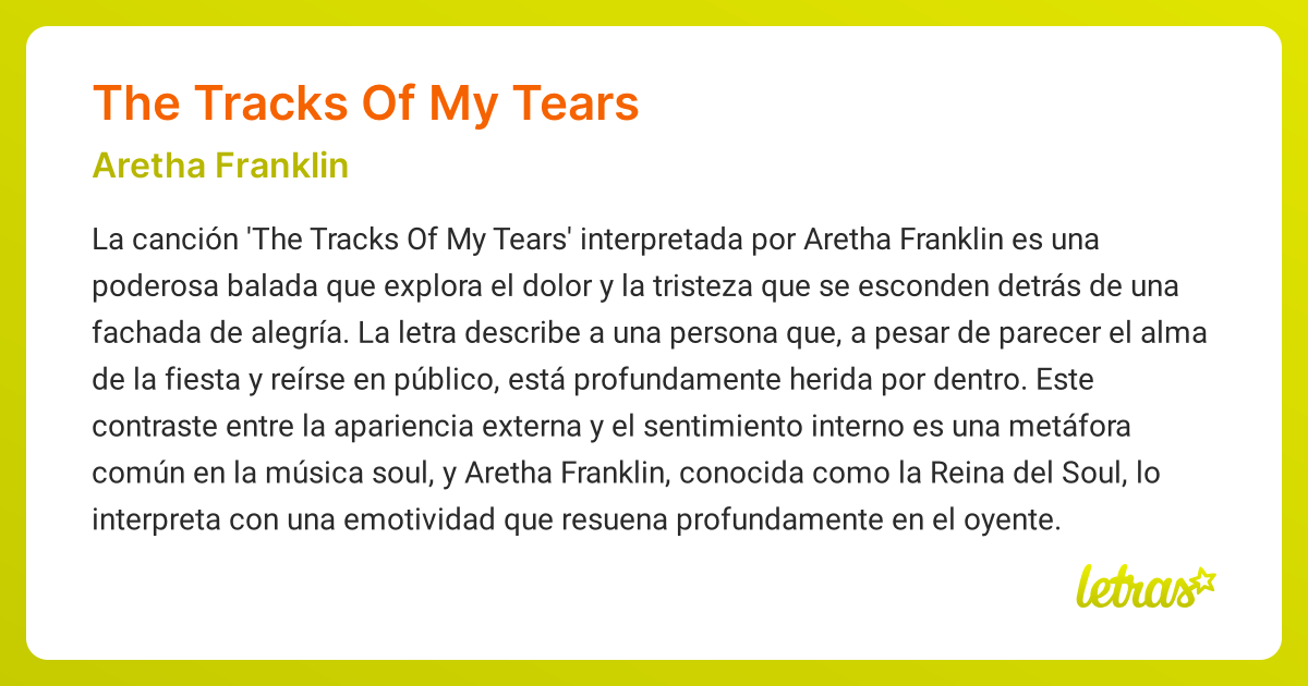 Significado de la canción THE TRACKS OF MY TEARS (Aretha Franklin ...