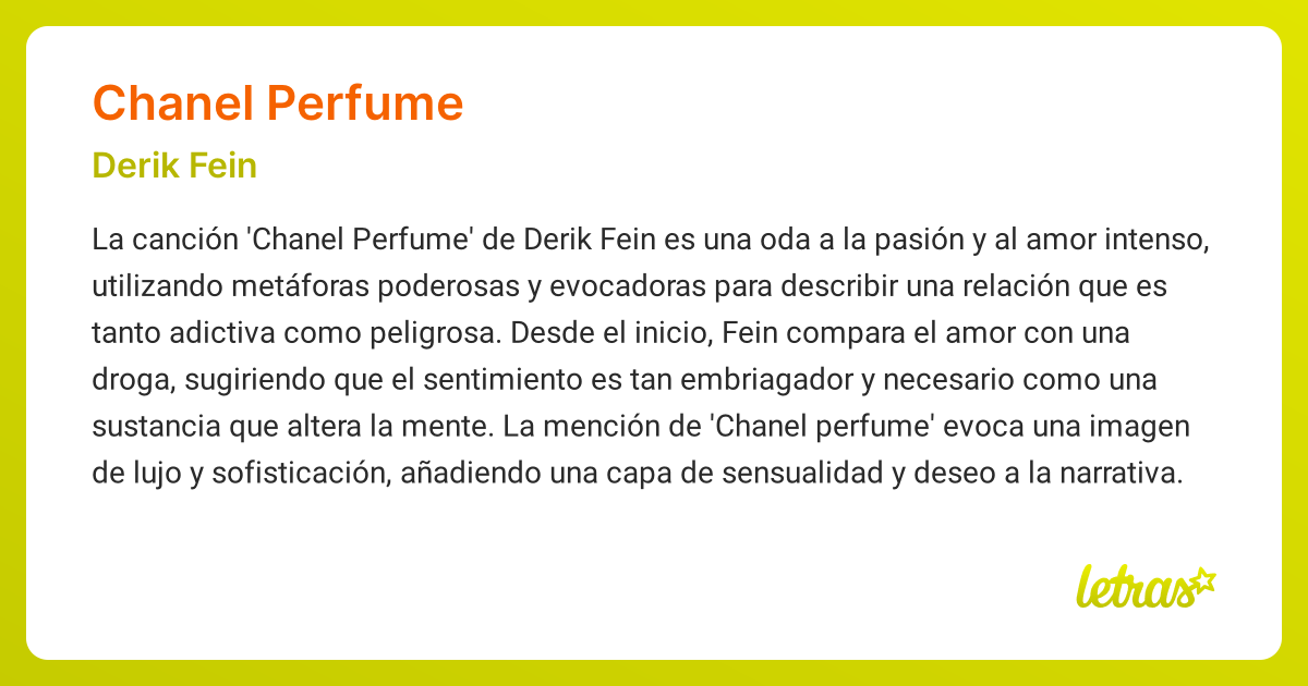 Significado de la canción CHANEL PERFUME (Derik Fein) - LETRAS.COM
