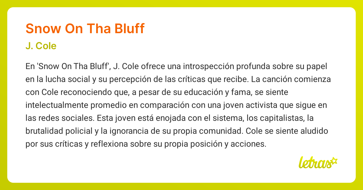 Significado de la canción SNOW ON THA BLUFF (J. Cole) - LETRAS.COM