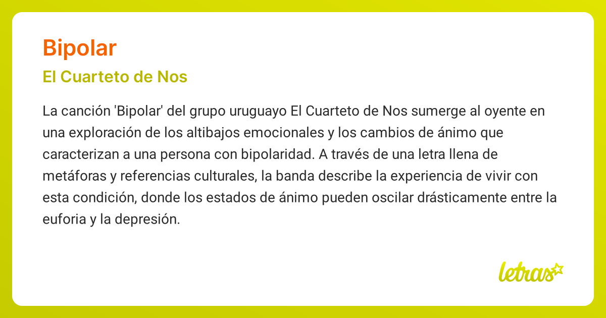 Significado de la canción BIPOLAR (El Cuarteto de Nos) - LETRAS.COM