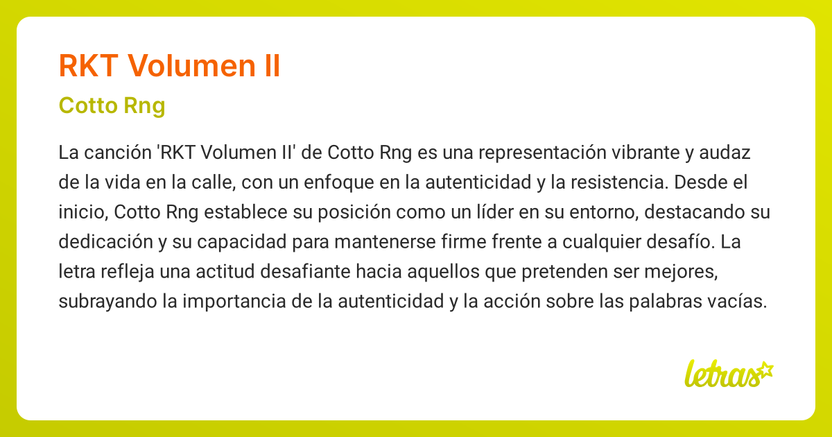 Significado de la canción RKT VOLUMEN II (Cotto Rng) - LETRAS.COM