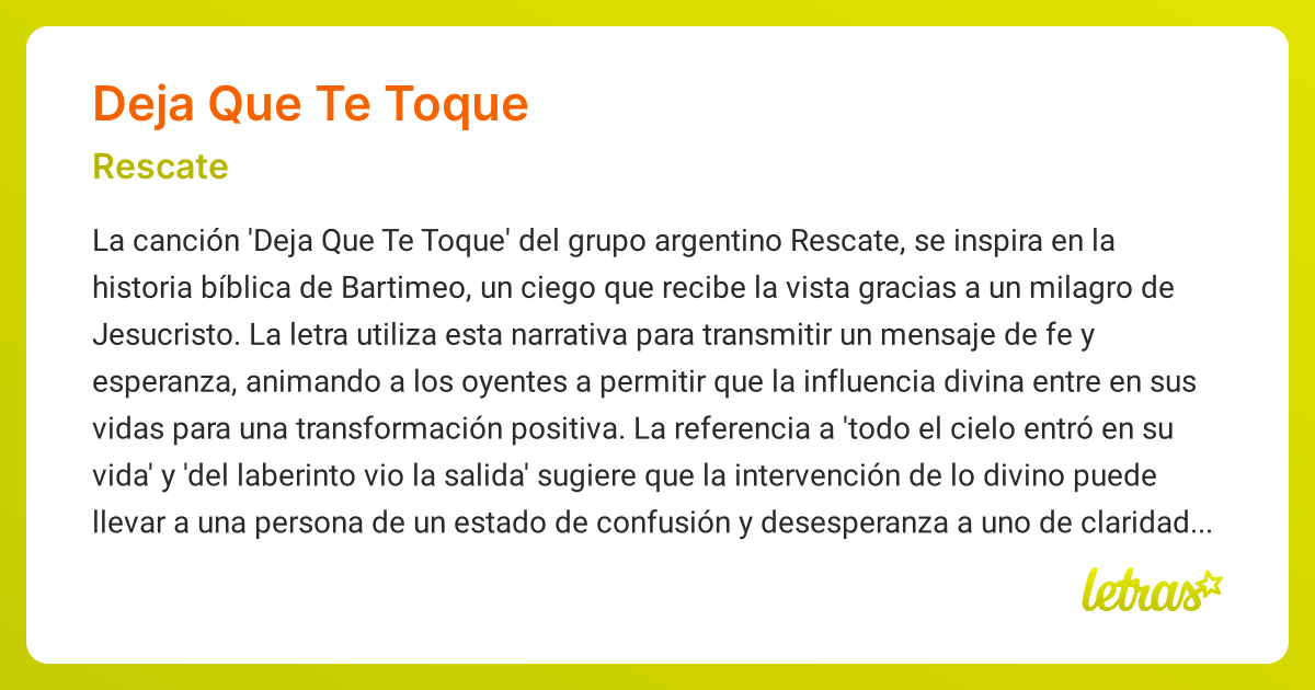 Significado de la canción DEJA QUE TE TOQUE (Rescate) - LETRAS.COM