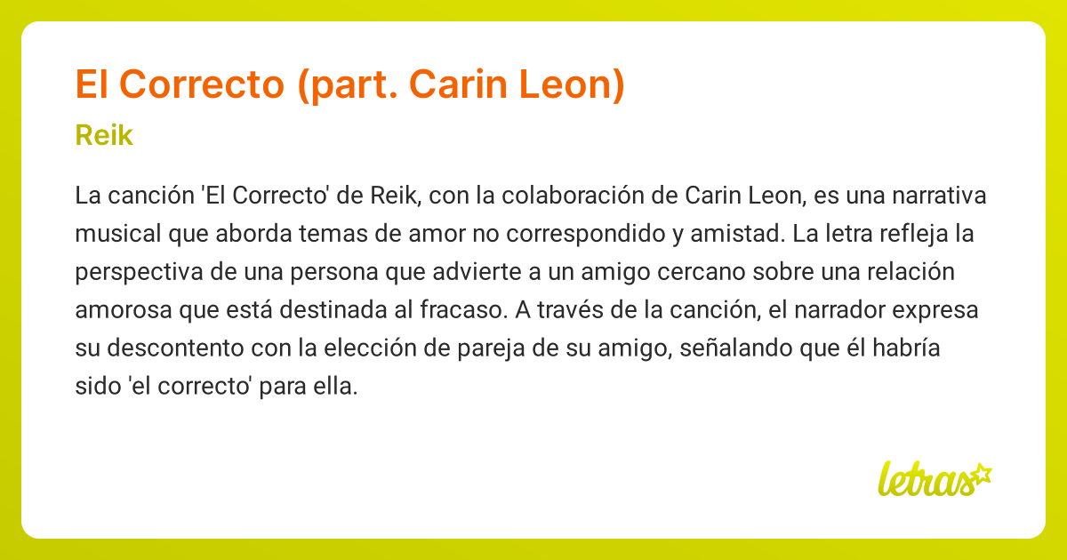 Significado de la canción EL CORRECTO (PART. CARIN LEON) (Reik ...