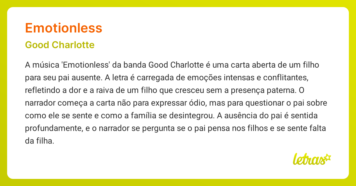 Significado da música EMOTIONLESS (Good Charlotte) - LETRAS.MUS.BR