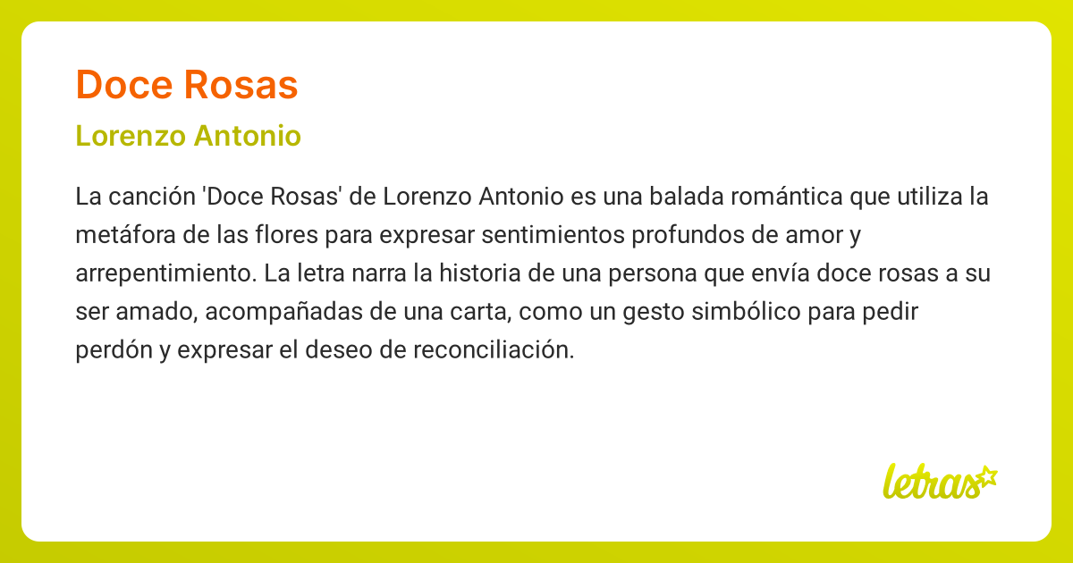 Significado de la canción DOCE ROSAS (Lorenzo Antonio) - LETRAS.COM