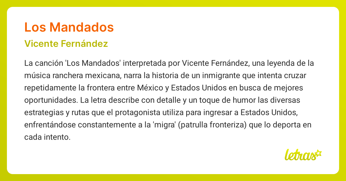 Significado de la canción LOS MANDADOS (Vicente Fernández) - LETRAS.COM