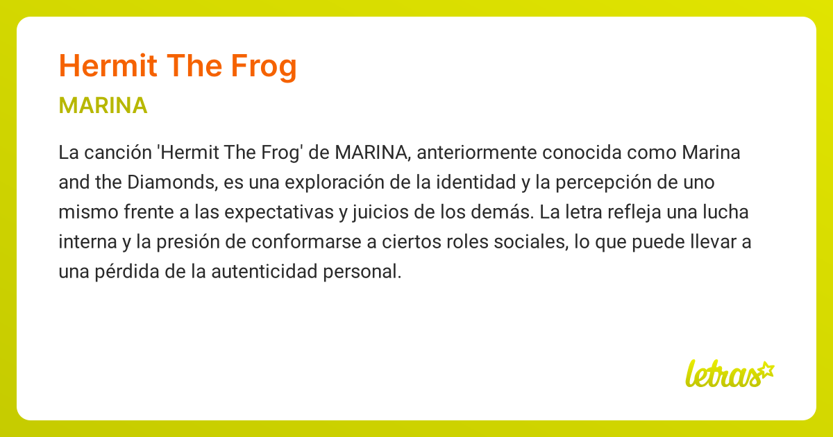 Significado de la canción HERMIT THE FROG (MARINA) - LETRAS.COM