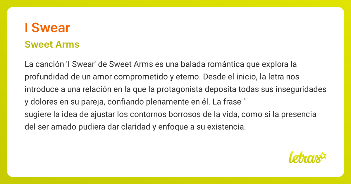 Significado de la canción I SWEAR (Sweet Arms) - LETRAS.COM