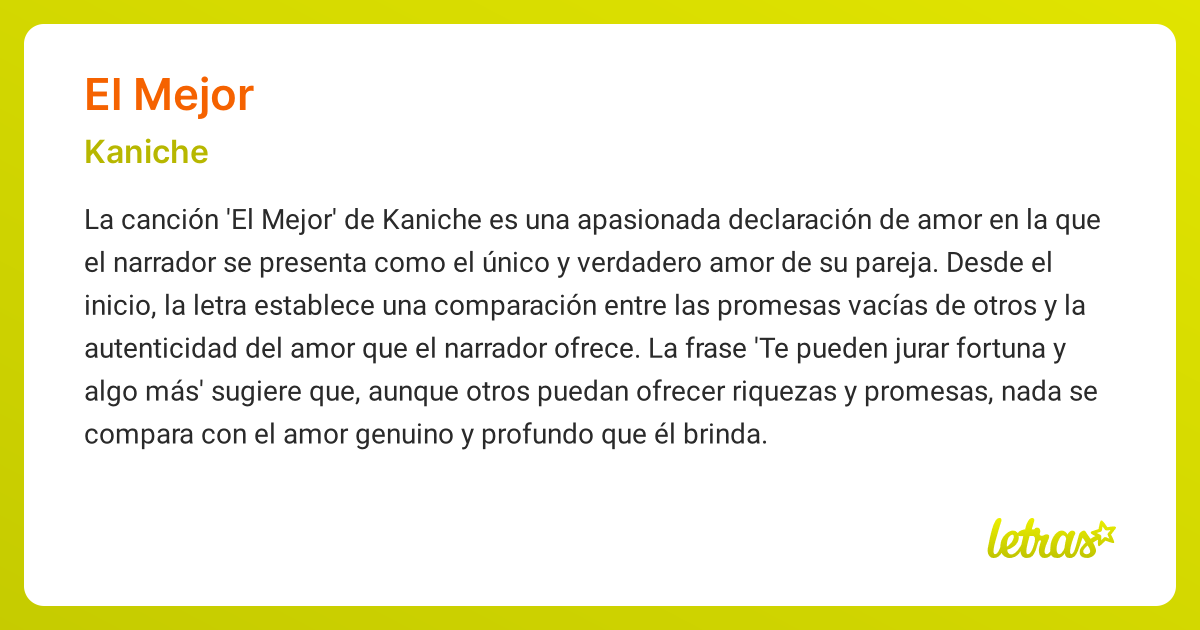 Significado de la canción EL MEJOR (Kaniche) - LETRAS.COM