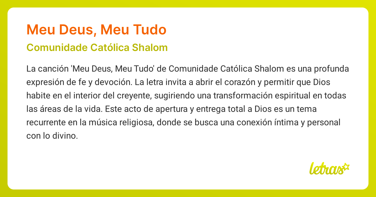 Significado de la canción MEU DEUS, MEU TUDO (Comunidade Católica ...