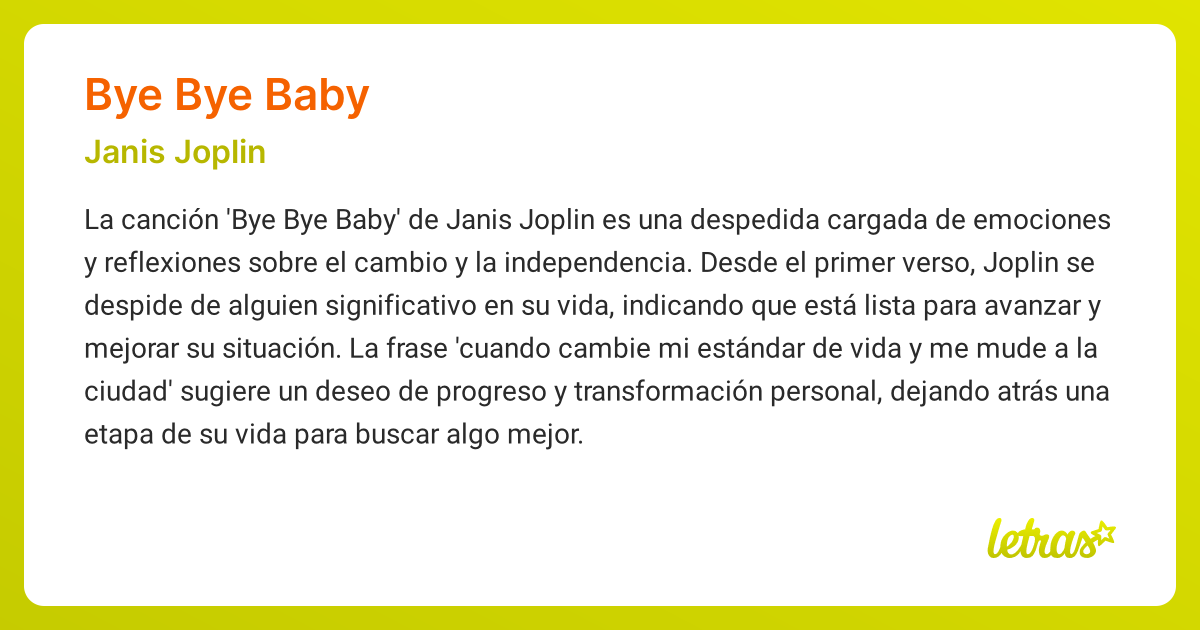 Significado de la canción BYE BYE BABY (Janis Joplin) - LETRAS.COM