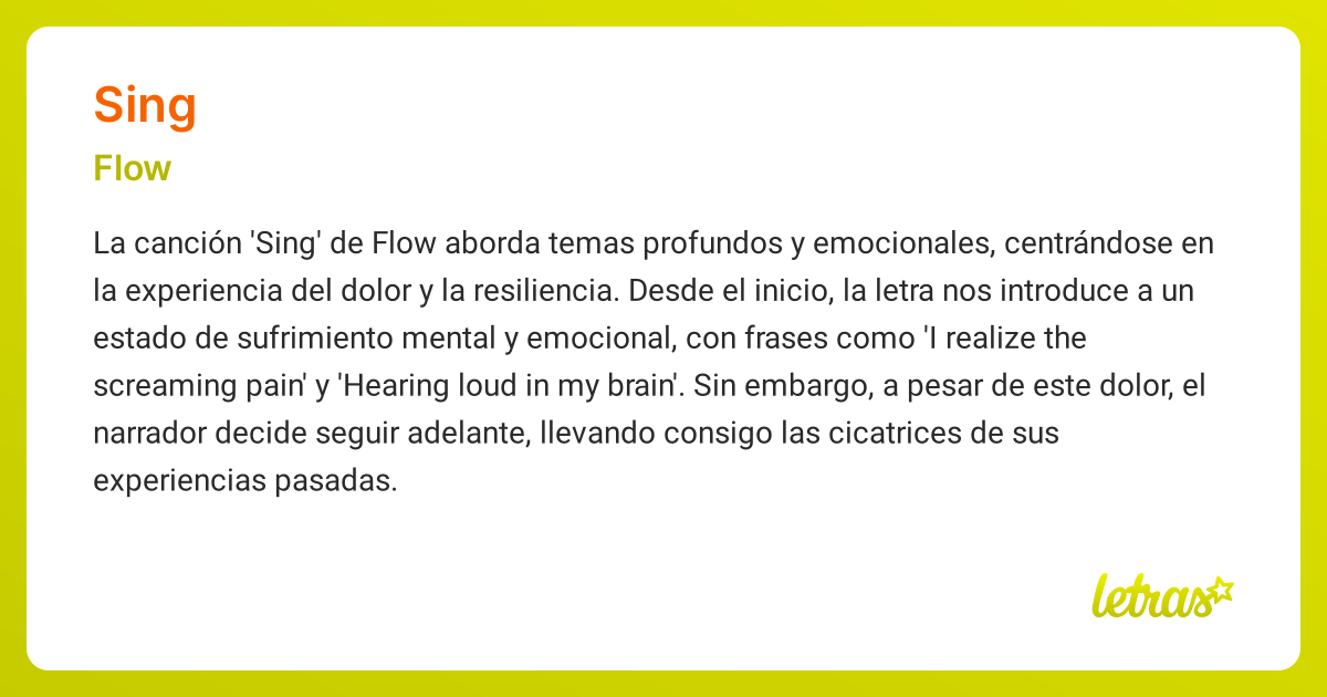 Significado de la canción SING (Flow) - LETRAS.COM