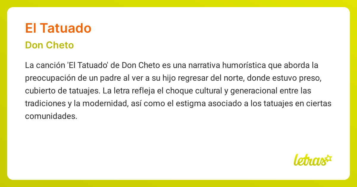 Significado de la canción EL TATUADO (Don Cheto) - LETRAS.COM