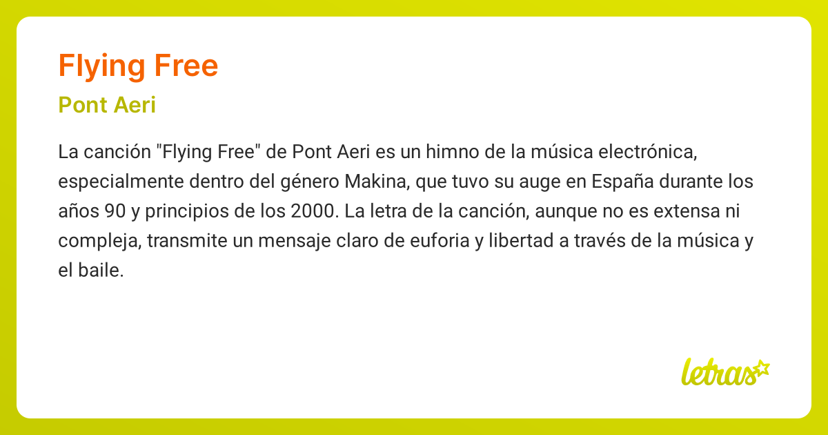 Significado de la canción FLYING FREE (Pont Aeri) - LETRAS.COM