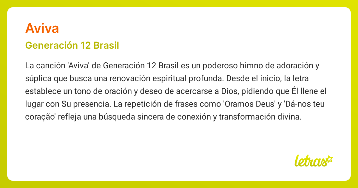 Significado de la canción AVIVA (Generación 12 Brasil) - LETRAS.COM