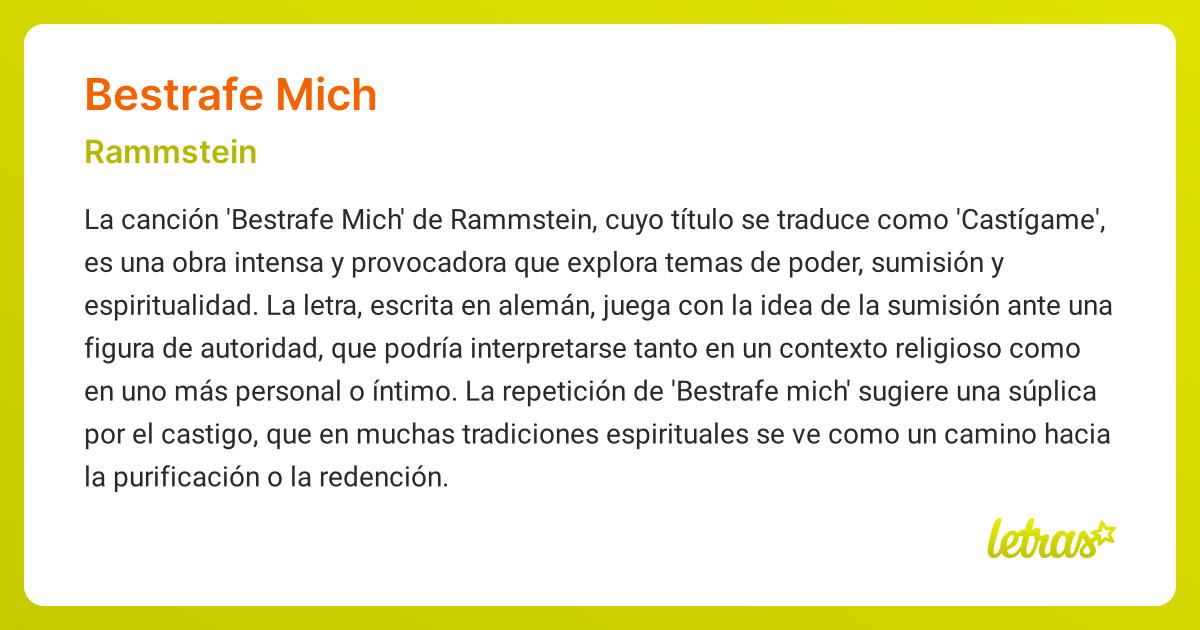 Significado de la canción BESTRAFE MICH (Rammstein) - LETRAS.COM