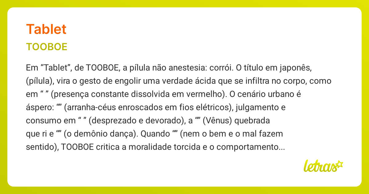 Significado da música TABLET (TOOBOE) - LETRAS.MUS.BR