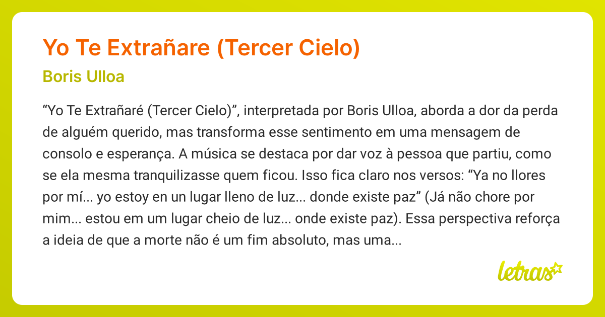 Significado da música Yo Te Extrañare (Tercer Cielo) (Boris Ulloa ...