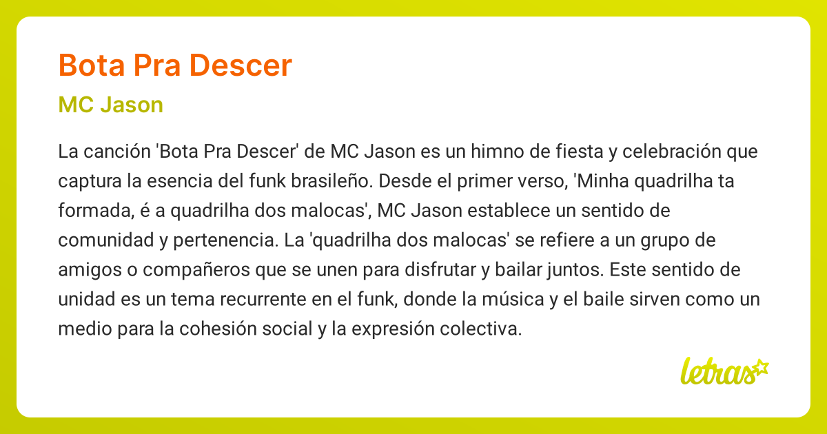Significado de la canción BOTA PRA DESCER (MC Jason) - LETRAS.COM